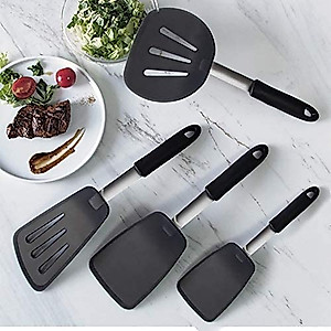 GEEKHOM Silicone Melt Proof 600F Heat Resistant Spatulas Set &amp; Tongs 2pack 9“+12” Silicone Tips Cooking Tongs