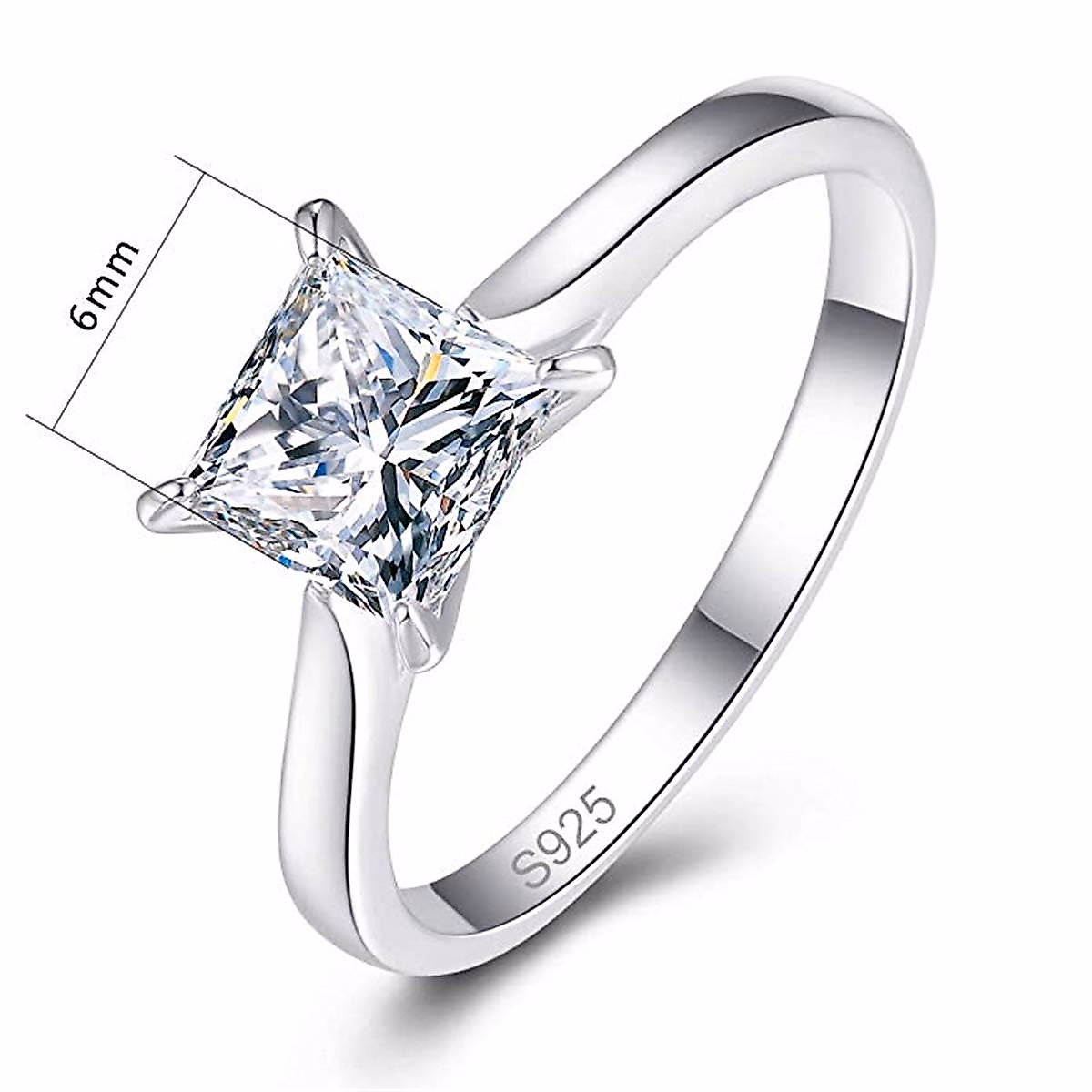 AVECON 1.5 Carat Princess Cut Cubic Zirconia Ring 925 Sterling Silver Solitaire Engagement Wedding Promise Rings for Women Anniversary Valentine's Day Jewellery Gifts for Her SIZE 5.5