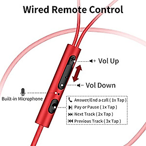 3.5mm Earphone for Samsung A13 Earbuds Headphones Hi-Res Audio Earphones Noise Isolation Deep Bass Stereo Sound Headset with Mic Volume Control for Moto G Pure,One 5G Ace,Galaxy S10+,Pixel 5a Red