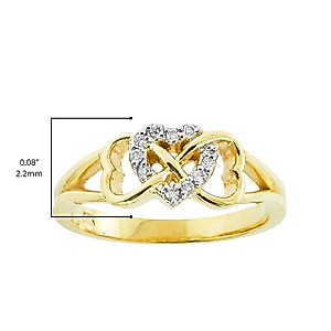 14K Yellow Gold 1/15 Cttw Diamond Accented Triple Heart Infinity Celtic Knot Band Engagement Ring (J-K Color, I1-I2 Clarity) - Size 7