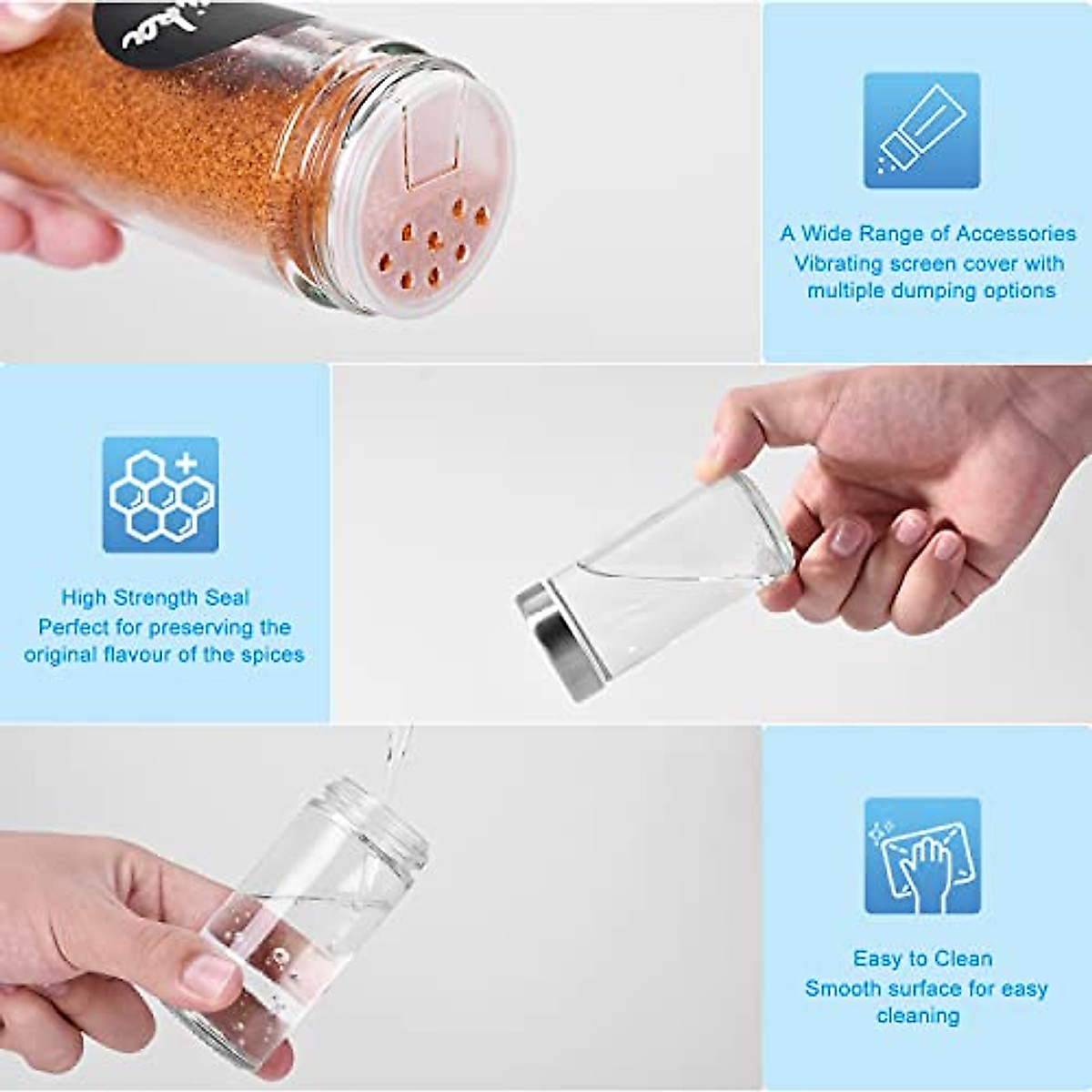 Akoatail 24 Round Spice Jars, 4 oz Square Spice Jars with Airtight Stainless Steel Caps and Shaker lids,Round Seasoning Containers and Spices Container Set.…