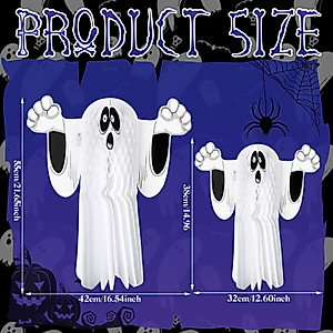 Fourluoo 4 Pcs Halloween Ghost Hanging Decorations Honeycomb Tissue Paper Ghost Shaped Party Decoration Ghost Paper Lanterns for Home Outdoor Decor(21.7" X 16.5", 15' X 12.6",Scary)