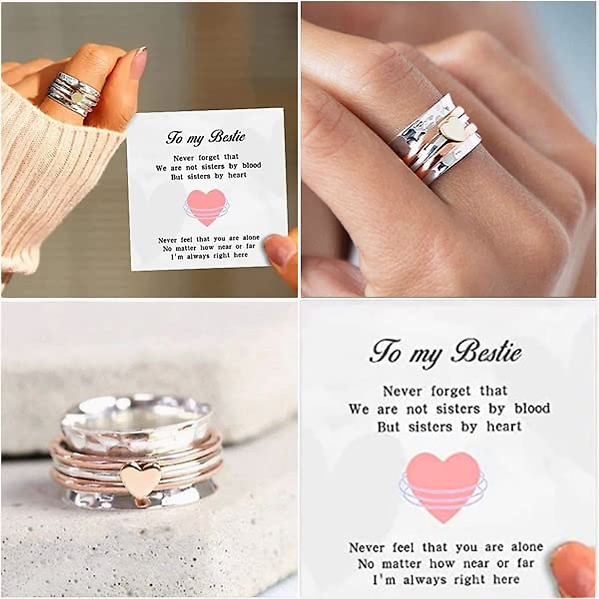 INENIMARTJ Self Love Spinner Heart Ring To My Bestie Wide Band Heart Fidget Ring Silver Meditation Anxiety Relief Ring for Women,Handcrafted Inspiration Ring Jewelry for Daughter/Yourself/Friend (9)