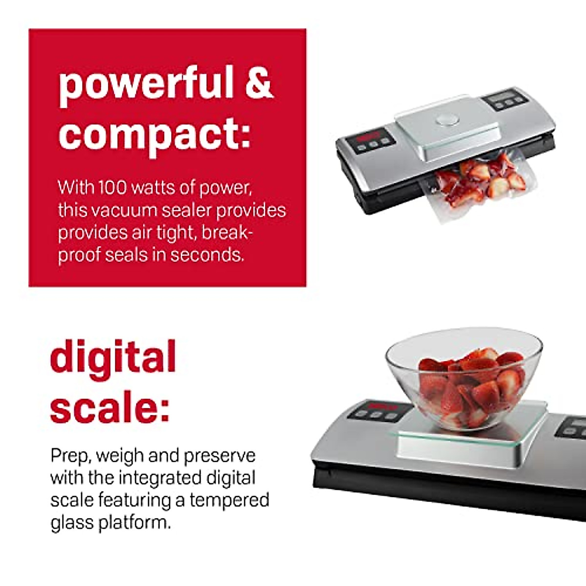 Nesco VSS-01 Automatic Food Vacuum Sealer with Digital Scale and Bag Starter Kit, Silver