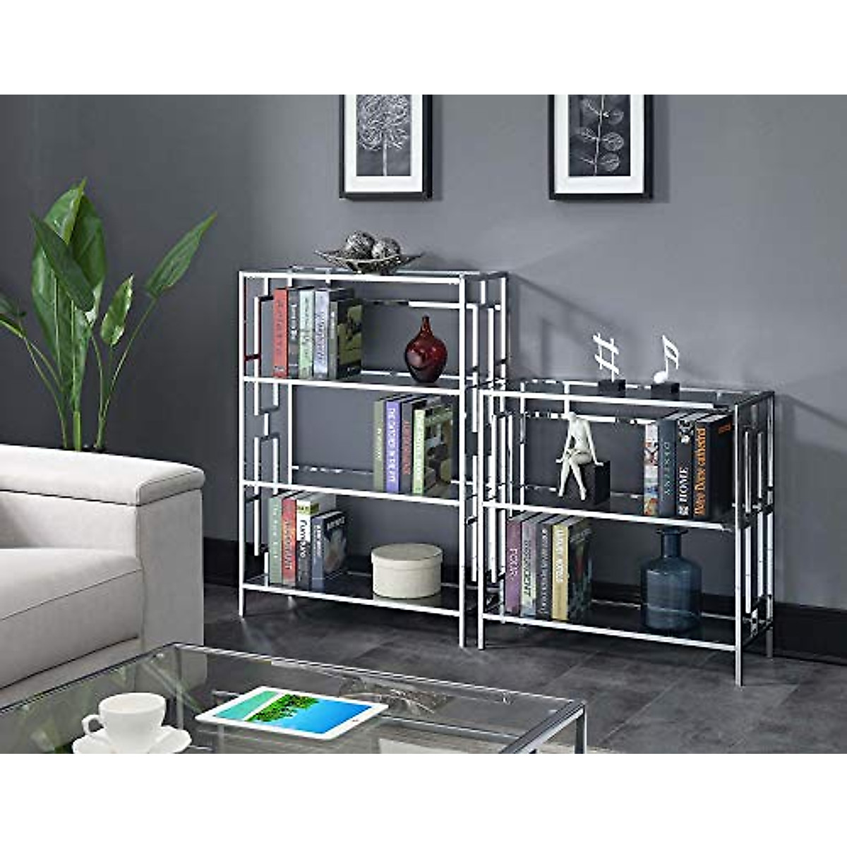 Convenience Concepts Town Square Chrome 4 Tier Bookcase, Clear Glass / Chrome Frame