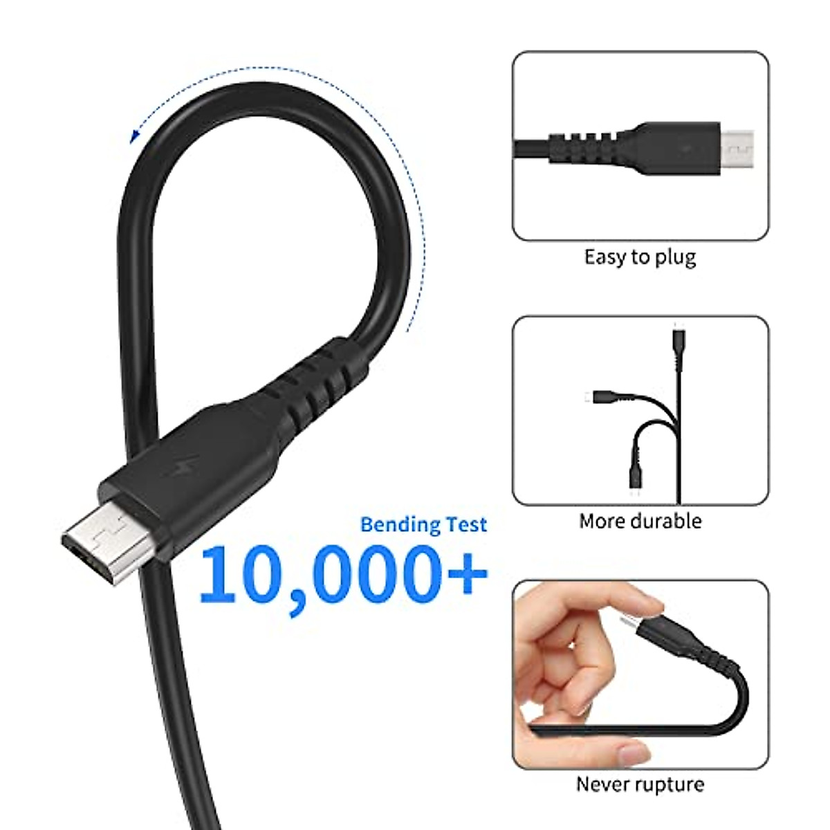 1FT Micro USB Cable Short, 5 Pack USB to Micro USB Cord Fast Charging, Durable USB 2.0 Micro b Charger Cable for Android Samsung Galaxy S7 / S6 Edge Note 5, Moto, LG, PS4, Kindle Fire, TV Fire Stick