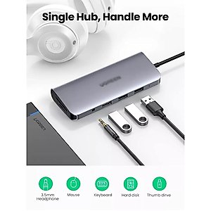 WJCCY USB C Hub 10 in 1 USB Type C to HDMI 4K USB 3.0 VGA PD 3.5mm Full Function Hub