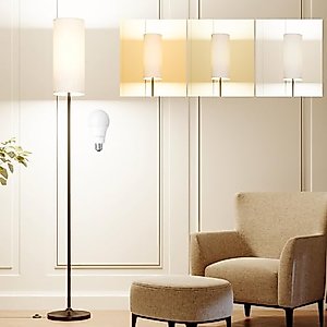 luckystyle Floor Lamp for Living Room,Tall Lamp with Foot Switch and Remote Control Yellow Pole Lamp with Lampshade,12W Led Bulb Tall Lamps for Living Room, Bedroom Kids Room Office