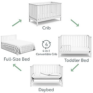 Storkcraft Hillcrest 4-in-1 Convertible Crib (White) - Converts to Daybed, Toddler Bed, and Full-Size Bed, Fits Standard Full-Size Crib Mattress, Adjustable Mattress Support Base