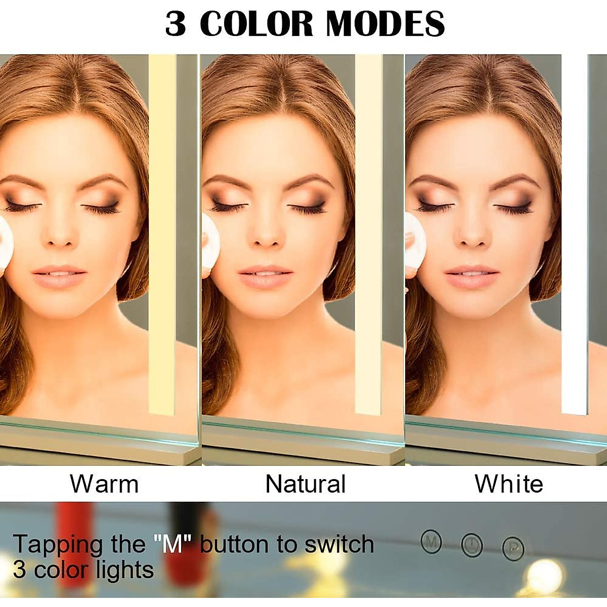 HOMPEN Makeup Mirror with Lights, Lighted Vanity Mirror, Table Top Lighted Beauty Mirror, Dimmable LED Light Strips, Hollywood Style Mirror