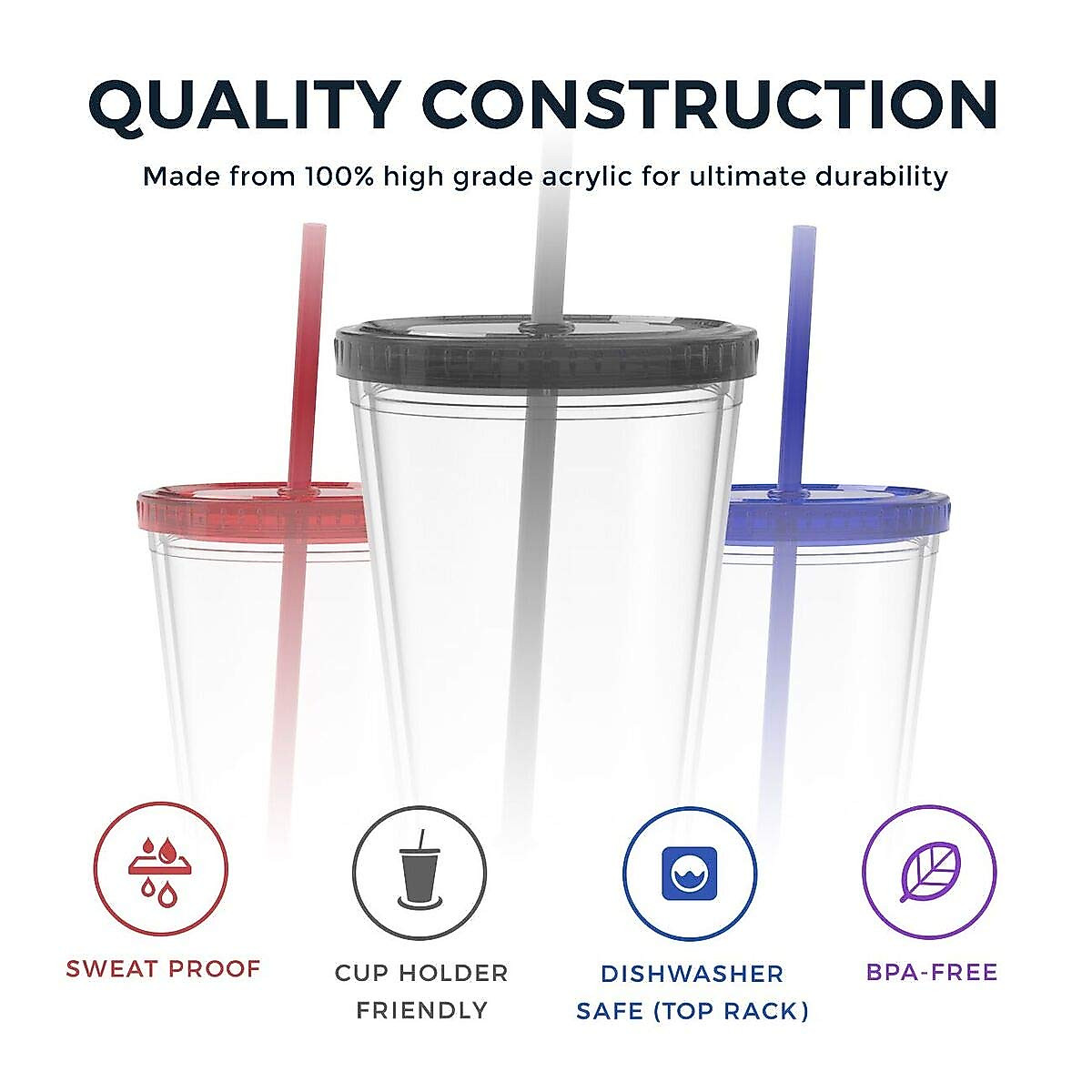 Maars Classic Insulated Tumblers 16 oz | Double Wall, Reusable Plastic Acrylic - Clear | Perfect for Parties, Birthdays, Customization - 4 Pack