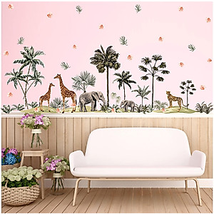 Jungle Animal Wall Decals Safari Animal Wall Stickers Peel and Stick Wild Animal Wall Decals Large Jungle Tree Animal Wall Stickers for Kids Bedroom Woodland Nursery Decor