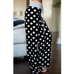 AMiERY Womens High Waisted Pants Soft Stretch Sleep Polka Dot Juniors Pants Pajamas Bottoms Wide Leg Pants Joggers Lounge Palazzo Pants Black S
