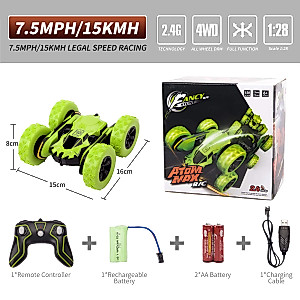 Sugoiti Remote Control Car, Red RC Stunt Car for Kids 4WD Off Road Rechargeable 2.4GHz Double Sided Rotating 360° Flips Vehicles Gift for Boys & Girls Christmas New Year