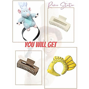 Fantasyer 2PCS Ratatouille Plush Headband Women Cute Funny, Ratatouille Hairband Clip Grabs Hair Costume Headwear Headband for Washing Face, Ratatouille+ratatouille