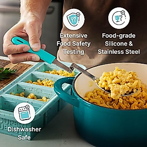 Souper Cubes + Lori Greiner No Mess Silicone Handle Stainless Steel Ladle and Serving Spoon Set - Kitchen Utensils for Cooking and Serving - Aqua Color - 2 Piece Set Spouted Ladle and Spoon