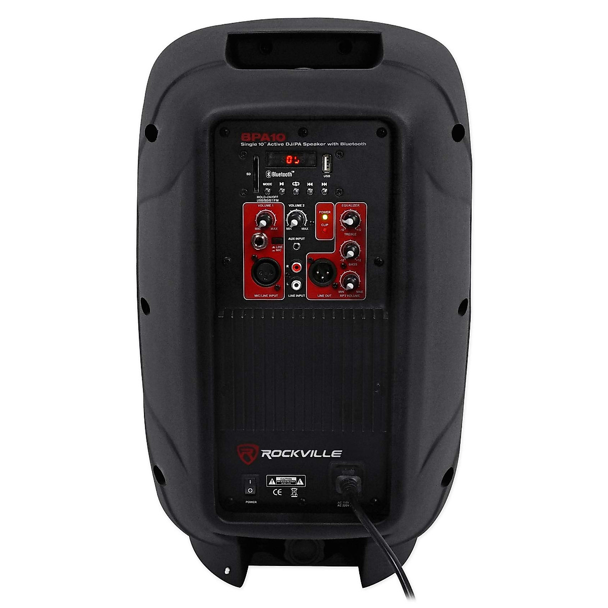 Rockville BPA10 10" Professional Powered Active 400w DJ PA Speaker w Bluetooth, Black