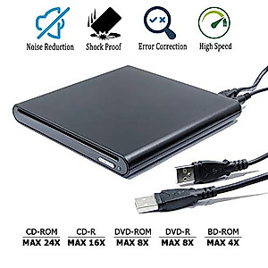 Slot USB 3.0 External 3D Blu-ray DVD Disc Players, for Alienware M15 R2 M17 15 17 R5 Aurora R8 R9 Area 51 M 51M Gaming Laptop X51 Desktop PC, 8X DVD+-R/RW DL 24X CD-R Burner, Portable Optical Drive