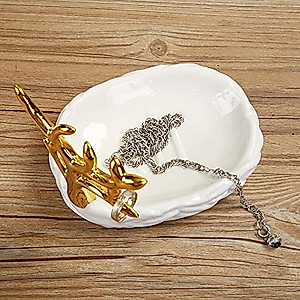 JJ Gifts Ceramic Gold Tree Twig with White Braided Birds Nest Soap Dish Jewelry Holder Organizer