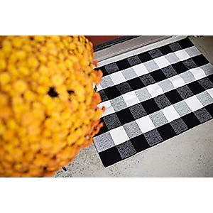 Buffalo Plaid Rug 28" x 43" - Indoor/Outdoor Black and White Checkered Rug - Area Rugs for Layered Door Mats Washable Carpet for Porch/Kitchen/Farmhouse - Washable Thick Plaid Hand-Woven Fabric