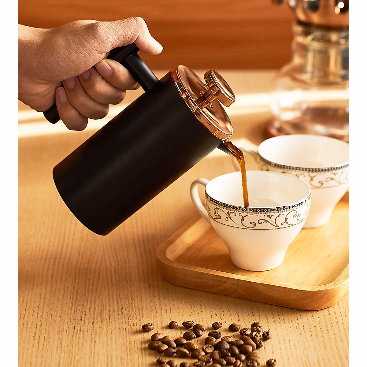 Miuly Black Coffee Press, Stainless Steel French Press Coffee Maker, Double Wall Insulated French Press 350ml/12oz with 2 Filter Mesh Small Coffee Pot(12oz, Black)