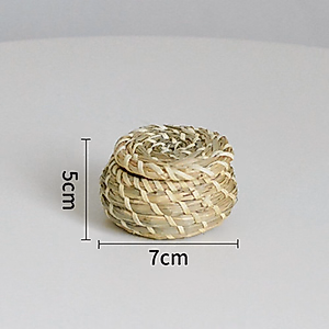 Wicker Basket with Lid, Round Woven Seagrass Basket, Handmade Round Rattan Box Seagrass Box Desktop Storage Basket Box for Home, Bathroom Decor