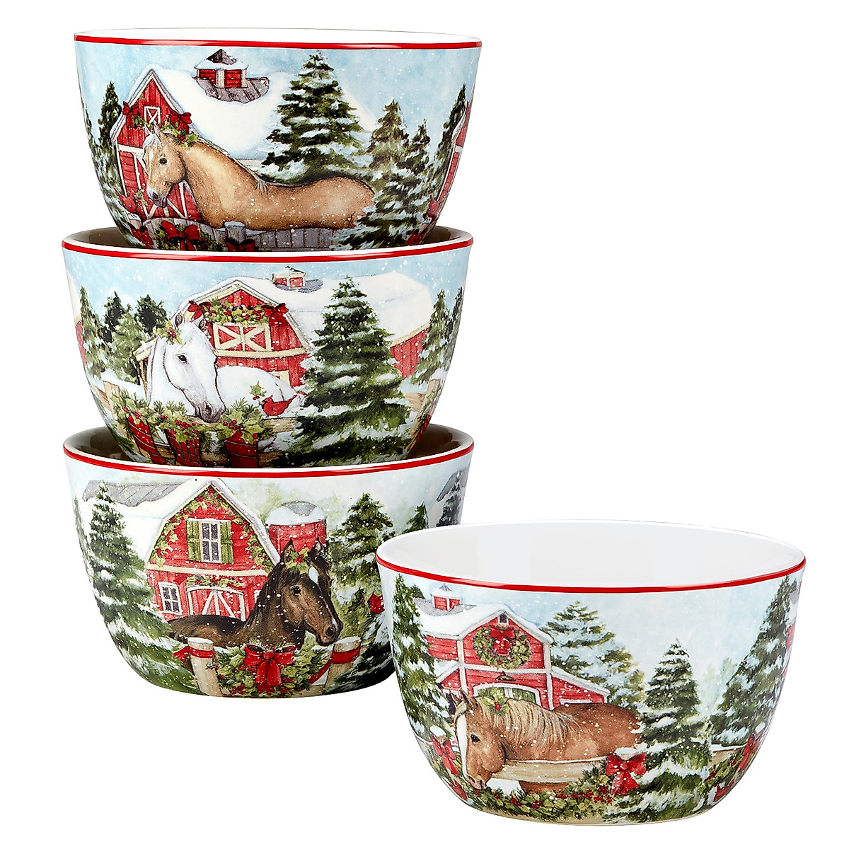 Certified International Homestead Christmas 5.25" Ice Cream/Dessert Bowls, Set of 4, Multicolor