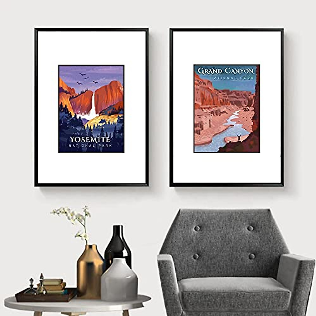 National Park Posters – Vintage Style Unframed Set of 6 Travel Prints, 11x14 Inch, Yosemite, Yellowstone, Grand Canyon, Zion, Smoky Mountain, Rocky Mountain National Parks Wall Poster, Abstract Nature Landscape Forest Wall Art Pictures for Bedroom Office