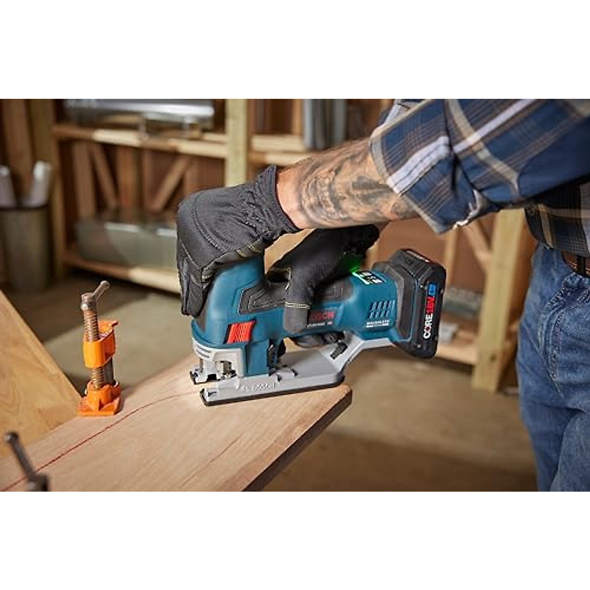 BOSCH GST18V-60BCN 18V Brushless Connected Barrel-Grip Jig Saw, 3,800 SPM, LED Light, Tool-free Blade Change (Bare Tool)
