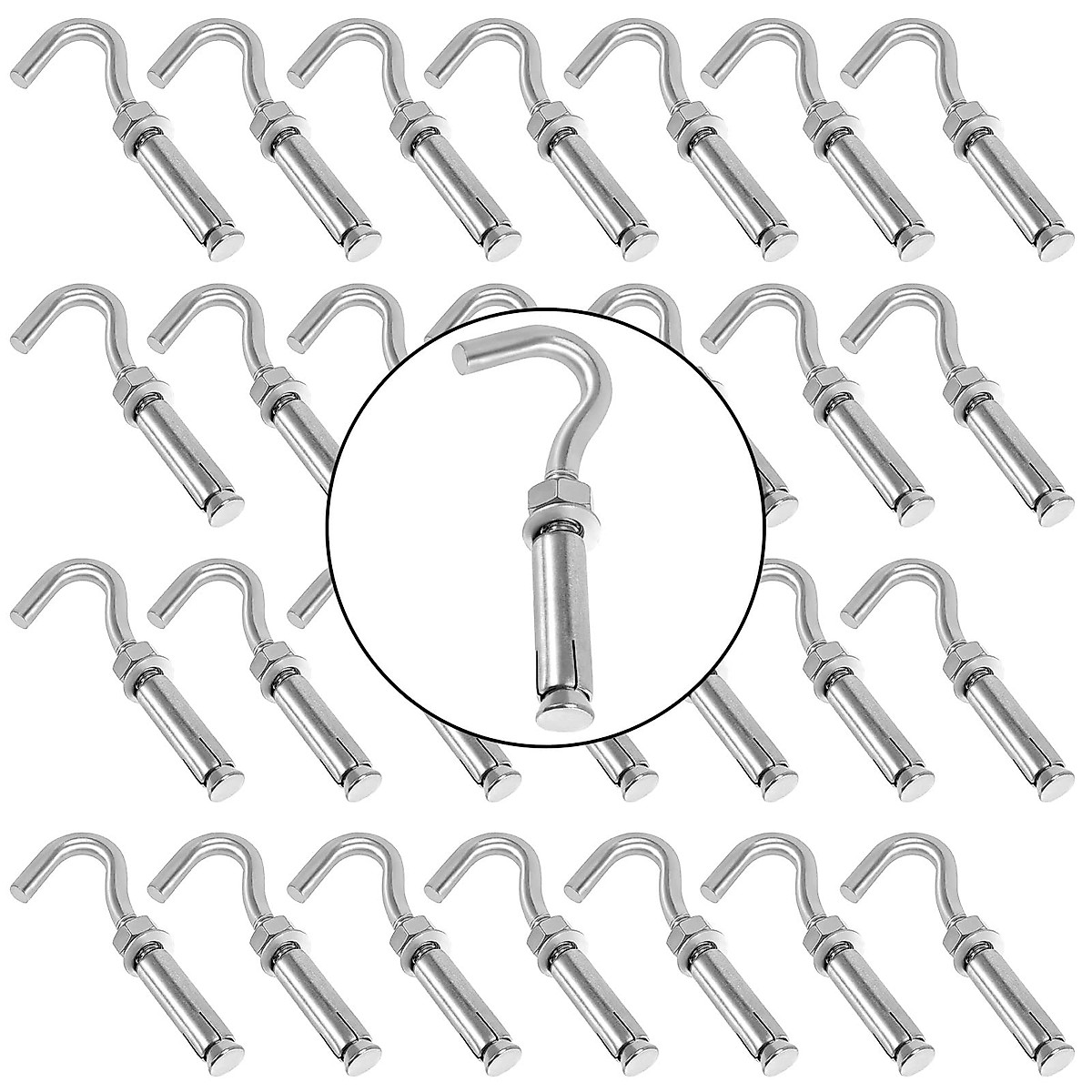 ZOENHOU 30 PCS M10 Concrete Wall Hook Expansion Bolts, Heavy Duty 304 Stainless Steel Open Cup Hook Expansion Anchor Bolts, Smooth Expansion Screw Hook for Wall Concrete