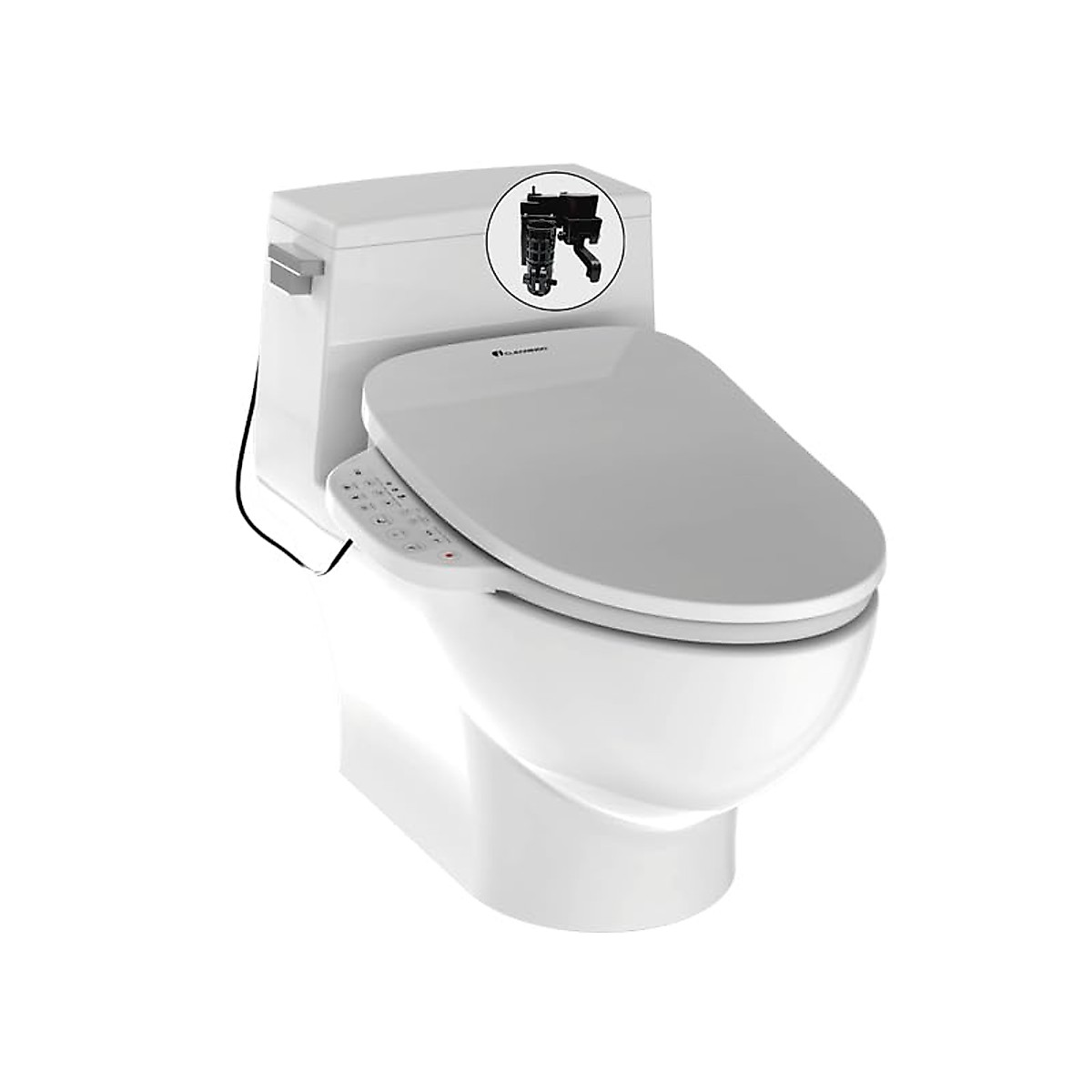 Bundle iCleaningo DC01 Auto Open/Close Elongated Bidet Toilet Seat & iCleaningo F1 Auto Flush Kit for Side-Flush Toilets