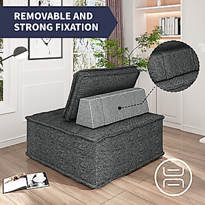 ZAFLY Modular Sectional Sofa Convertible L Shaped U Shaped Couch Sofa Living Room Furniture Sets Modern Armless Floor Sofa Couch for Living Room Bedroom, 3PCS (Dark Gray), Dark Grey