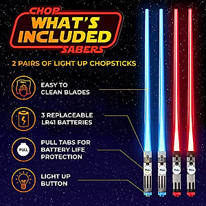 ChopSabers Light Up Lightsaber Chopsticks LED Set, 2 Pairs, Red Blue