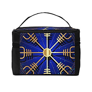 Women's Lightweight Makeup Bag Pouch Compatible with Norse Gold Viking Vegvisir Runic Compass Toiletry Bag, Funny Travel Cosmetic Bag Portable Bag with Zip for Office College