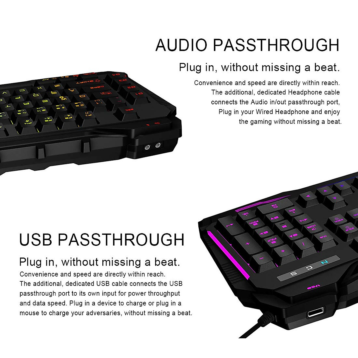 AIKUN Full Size Membrane Gaming Keyboard With 4 Macro Gaming keys,Voice Sensitive Rainbow Backlit,26 Anti-Ghosting Keys,Audio and USB Passthrough,Spill Resistant, Mobile Device Slot,Multimedia Control