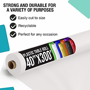 Premium Quality Plastic Table Cover Banquet Rolls 40" X 300' (White)