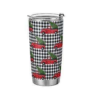 Yasala Christmas Tumbler Red Truck Black Plaid Insulated Coffee Cup Back to School Beverage Container Office Travel Mug with Straw and Lid 20oz Holiday New Year Gift