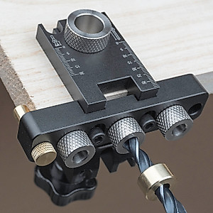 3-in-1 Dowel Jig Kit - Pocket Hole Jig with Adjustable Woodworking Drill Locator, 8/10/15mm Bits, Precision Guide for Furniture Assembly, DIY Projects, Durable Aluminum Alloy