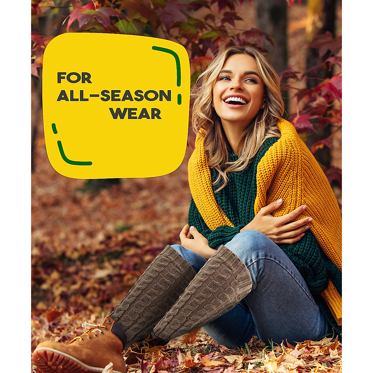 Leg Warmers for Women, 6 Pairs Knee High Cable Knit Warm Thermal Acrylic Winter Sleeve