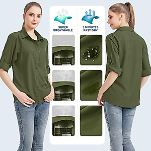Women's UPF 50 Long Sleeve Sun Protection Shirts Quick Dry Outdoor Fishing Hiking Travel Shirt (5019 Olive green, Small)