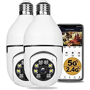 KOWVOWZ 2PCS 2.4GHz & 5GHz Wireless WiFi Light Bulb1080P Security Camera Wireless Outdoor, 360° Indoor Light Socket Security Cameras for Home Security with 2-Way Audio, Smart Motion Detection (2PCS)