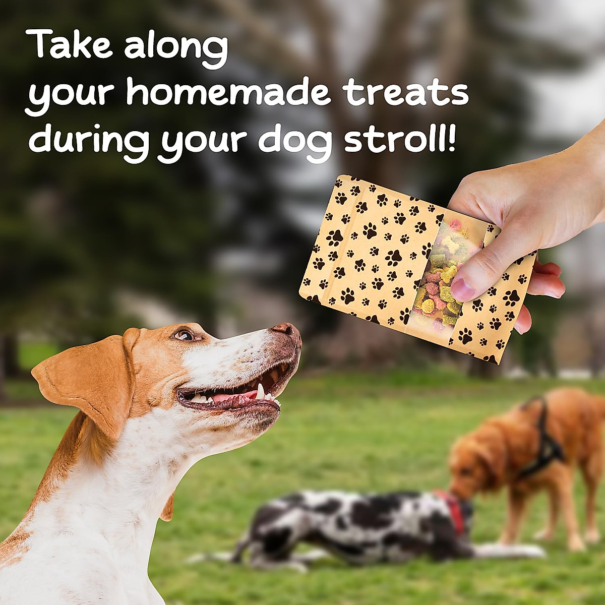 50-Pack Paw Print Dog Treat Bags by Poppy's – Perfect for Canine Delights, Secure Zip Lock Closure, Food-Safe Material, 4.7 x 7.7 Inches