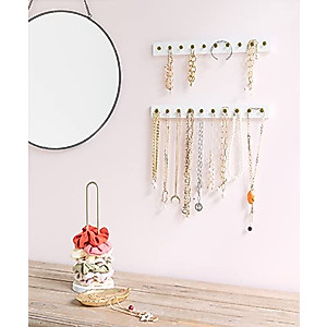 Mkono Necklace Holder Wall Mounted Set of 2 Rustic Wood Necklaces Hanger, Jewelry Organizer Hanging with 20 Gold Round Hooks, Jewelry Hooks for Necklaces, Bracelets, Chains, Keys,White