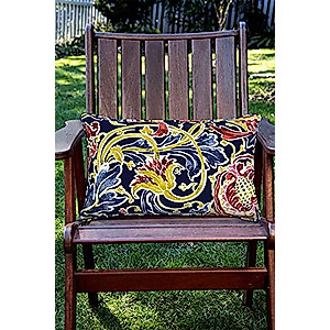 FBTS Prime Pack of 2 Outdoor Waterproof Decorative Lumbar Pillows with Inserts for Patio Furniture, 20x12 Inch Fade Resistant Patio Garden Lumbar Cushions for Couch Bed Sofa, Jacobean Navy