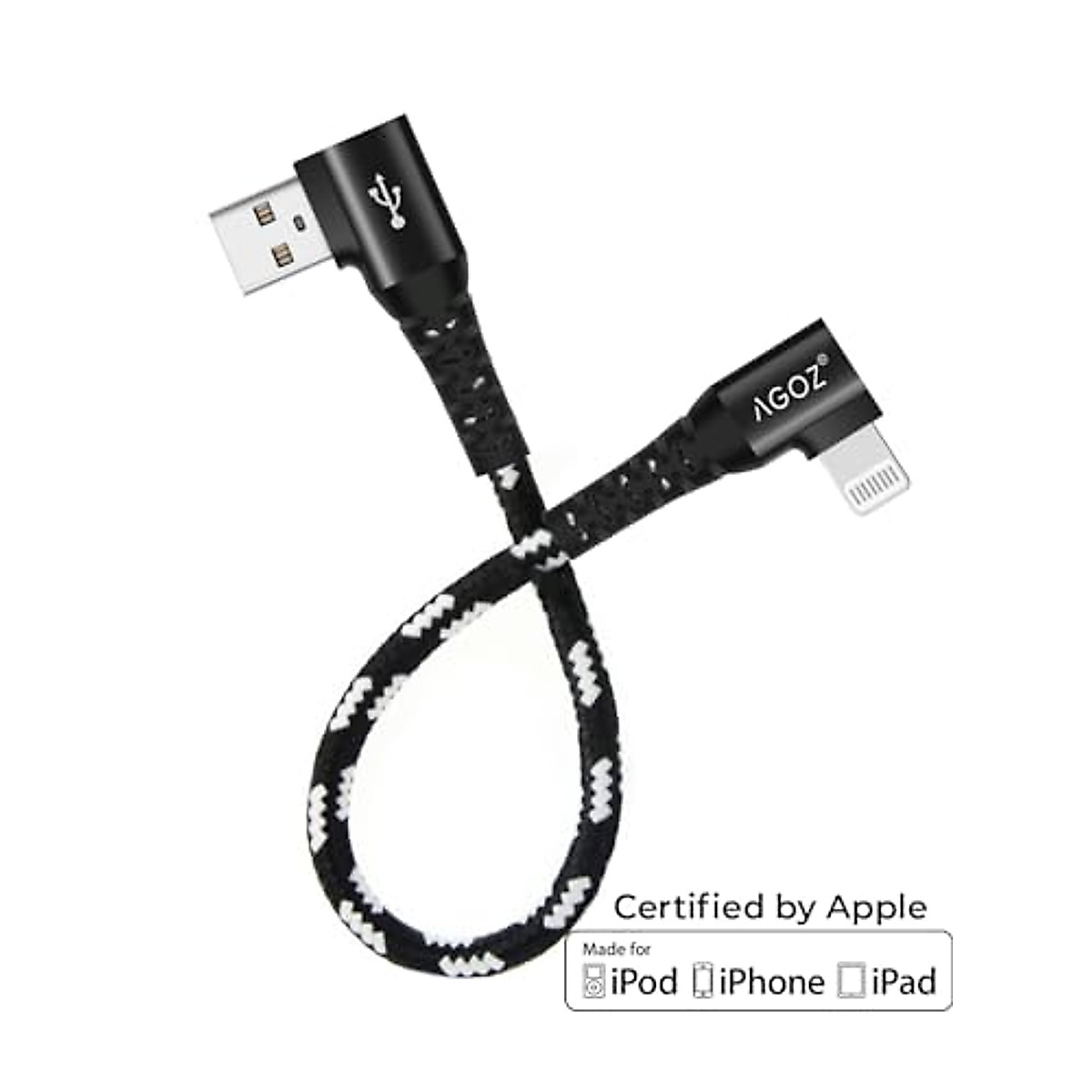 AGOZ Apple MFI Certified USB to Lightning Cable, 90 Right Angle Short iPhone Charging Cable Cord, for iPhone 14, 13, 12 Pro Max, SE, 11 Pro Max, Xs XR (6 inch)