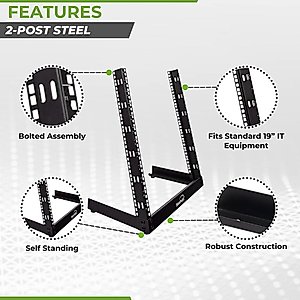 NavePoint 12U 19 Inch Desktop Open Frame 2 Post Server Desk Rack Free Standing W/Hardware