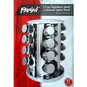 17 Pc Stainless Steel Carousel Spice Rack with Glass Jars