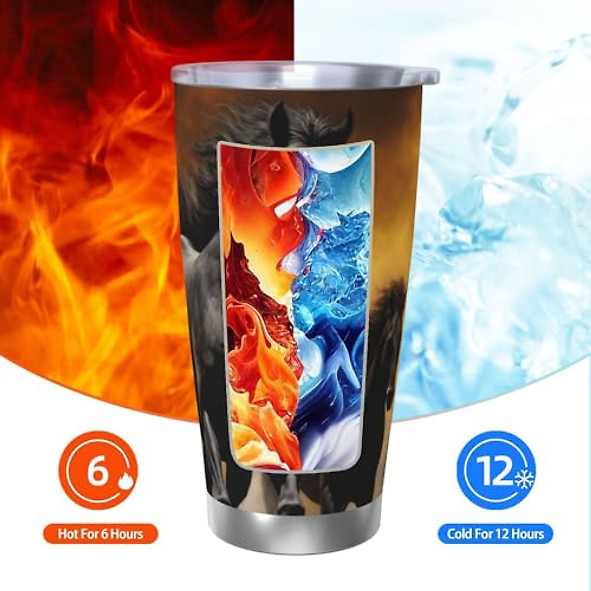 Running Black Horses Tumbler with Lid and Straw 20oz Stainless Steel Car Cup for Hot and Cold Drinks, Double Wall Insulated Travel Coffee Mug Reusable Drink Thermos Cup Birthday Gifts