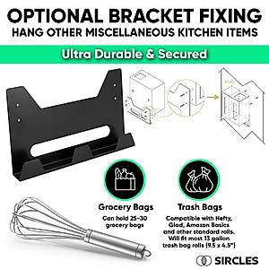 SIRCLES Trash Bag Dispenser Roll Holder - Grocery & Trash Bag Holder & Dispenser Organizer - Garbage Bag Holder with Bracket - Stylish Design - Includes Dispenser, Screws, Anchors & Mini Screwdriver