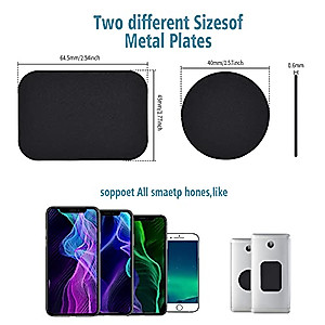 SANITRO Mount Metal Plate for Cell Phone Magnet Holder Magnetic Car Mount with Strong Adhesive Sticker, 2 Round and 2 Rectangle Black